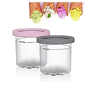 EVANEM 2/4/6PCS Creami Pints and Lids, for Ninja Pints,16 OZ Ice Cream Containers for Freezer Dishwasher Safe,Leak Proof Compatible with NC299AMZ,NC300s Series Ice Cream Makers,Pink+Gray-6PCS