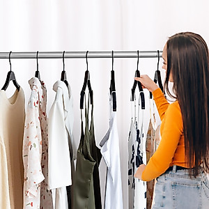 JS HANGER Lightweight Non Slip Wooden Hangers - 10 Pack Heavy Duty Wood Coat Hangers with Soft Stripes for Camisole, Jacket, Dress Clothes, Sweater, Retro Finish