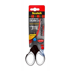 Scotch 6" Precision Ultra Edge Titanium Non-Stick Scissors, Ideal for Fabric, Crafts, Cardstock and Photos (1466TUNS-MIX)