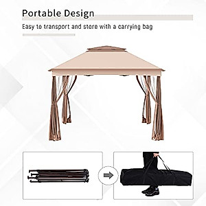 Outsunny 11' x 11' Pop Up Gazebo Outdoor Canopy Shelter with 2-Tier Soft Top, and Removable Zipper Netting, Event Tent with Large Shade, and Storage Bag for Patio, Backyard, Garden, Khaki