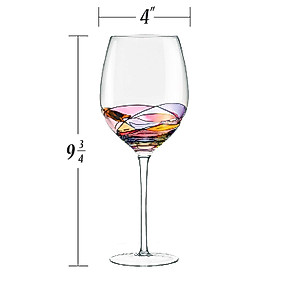 DAQQ Red Wine Glasses Set of 2 Hand Painted Designed with Strong Presence Inspired by the 'Duomo di Milano', Fine Addition To Any Wine Decanter, Unique Gift for Wine Enthusiasts