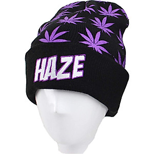 Rolling-Hands Marijuana-Weed Embroidery Beanie-Hat Purple