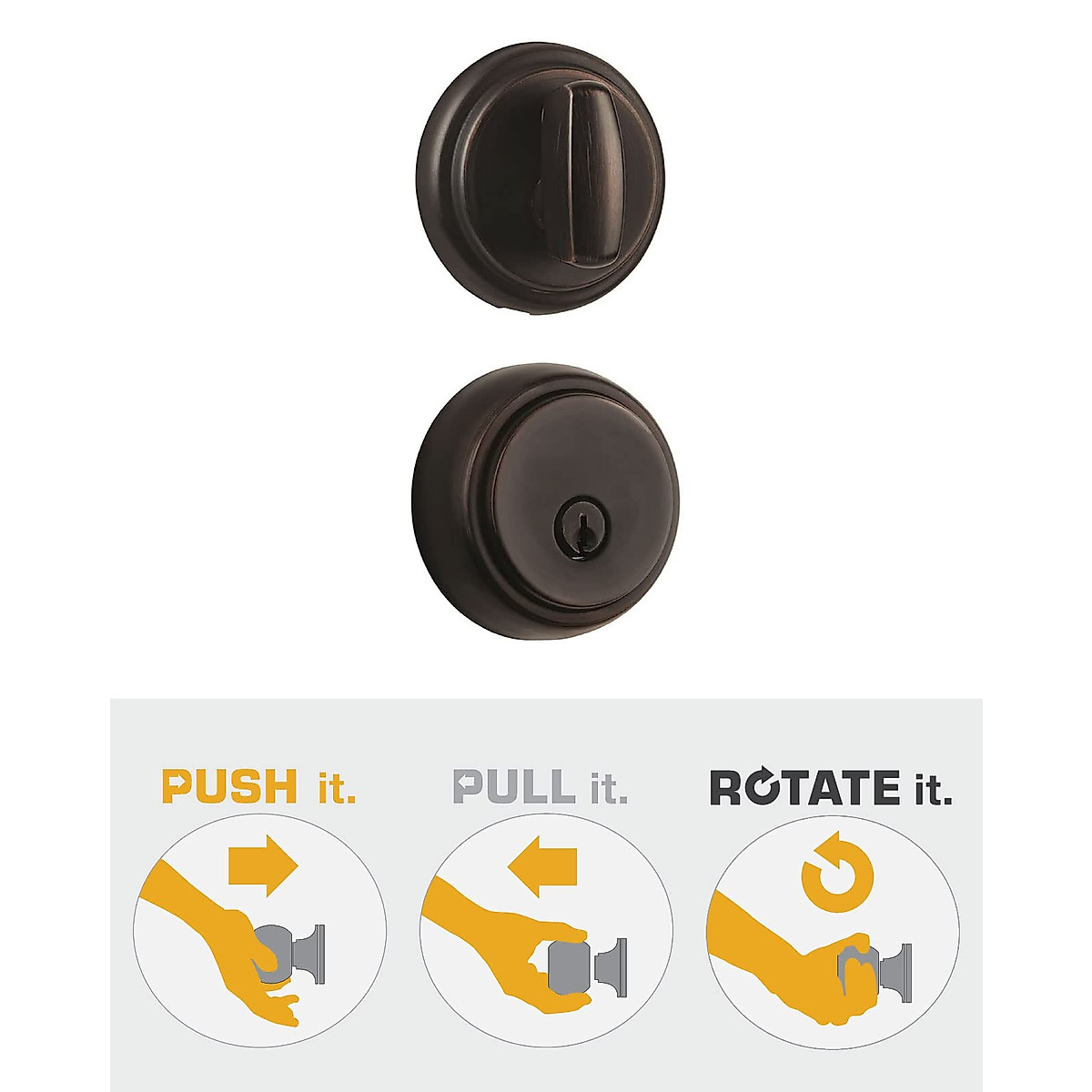 BRINKS - Amberhall Push Pull Rotate Keyed Deadbolt, Tuscan Bronze - Built for Rigorous Residential Protection, ANSI Grade 2 Security