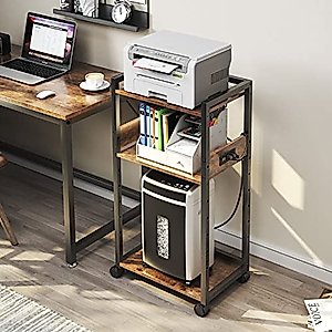TC-HOMENY 3-Tier Movable Printer Stand with Storage Rolling Floor-Standing Deskside Shredder Computer Host Stand Adjustable Storage Shelf Rack on Wheels Multipurpose Stand for Printer
