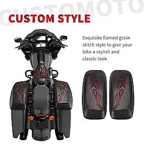 Customoto Flame Pattern Saddlebag Lid Covers Compatible with 2014-2023 Harley Touring Road King Street Glide Road Glide Electra Glide, Red