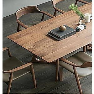 NIUYAO Rectangle Solid Wood Dining Table, Classic Pine Tabletop with Double Pedestal Base Simple Modern Long Meeting Table -Brown 55" L x 27.5" W x 29.5" H