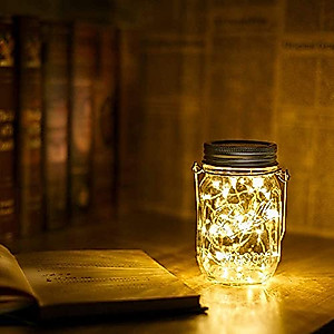 Yeuago Mason Jar Solar Lights 12 Pack 30 LED Outdoor Solar Firefly Lights, Solar Fairy String Lids Lights,Waterproof Mason Solar Lights with Hangers for Regular Mouth Jars（No Jars）