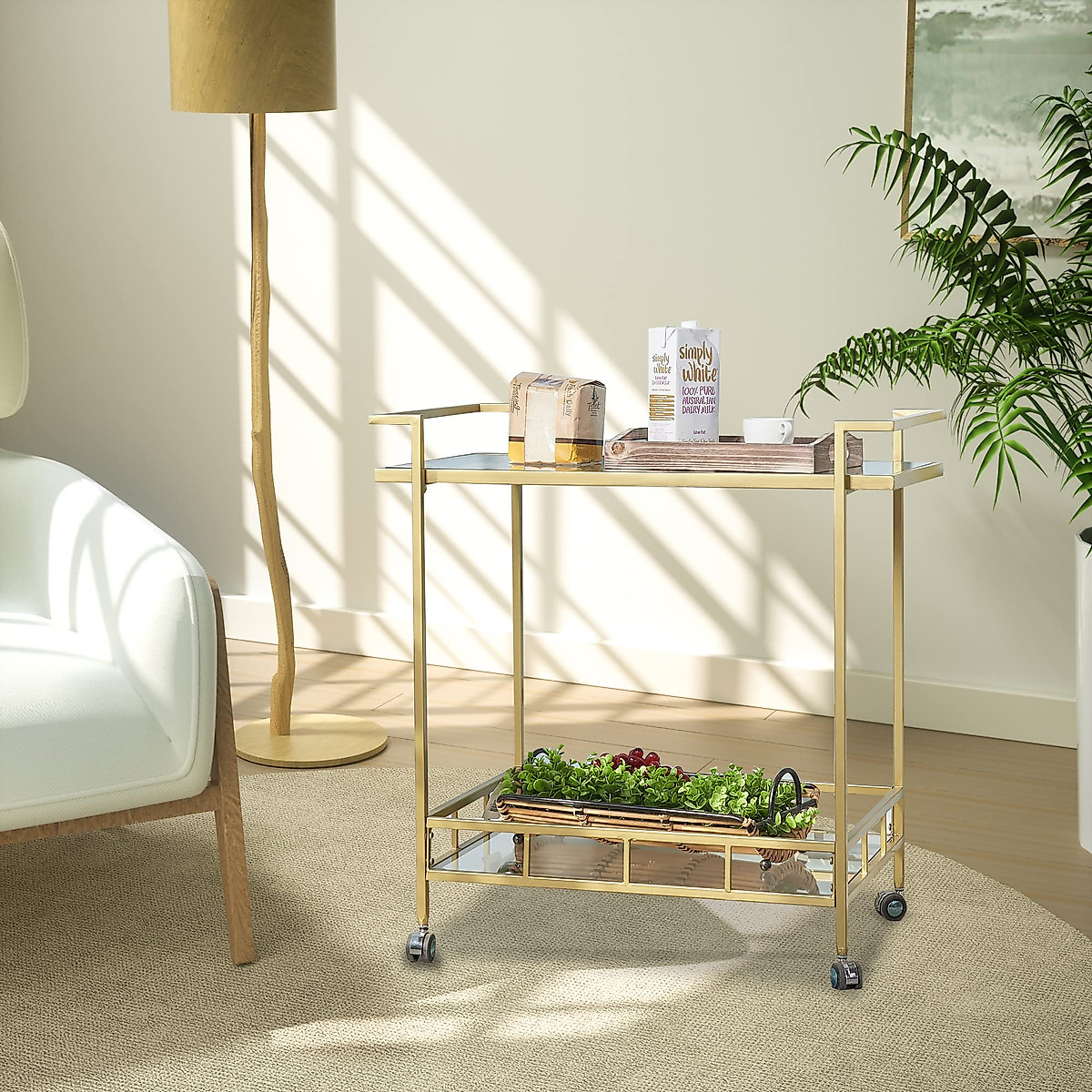 Elegant Gold Bar Carts - Vintage 2 Tier Serving Cart