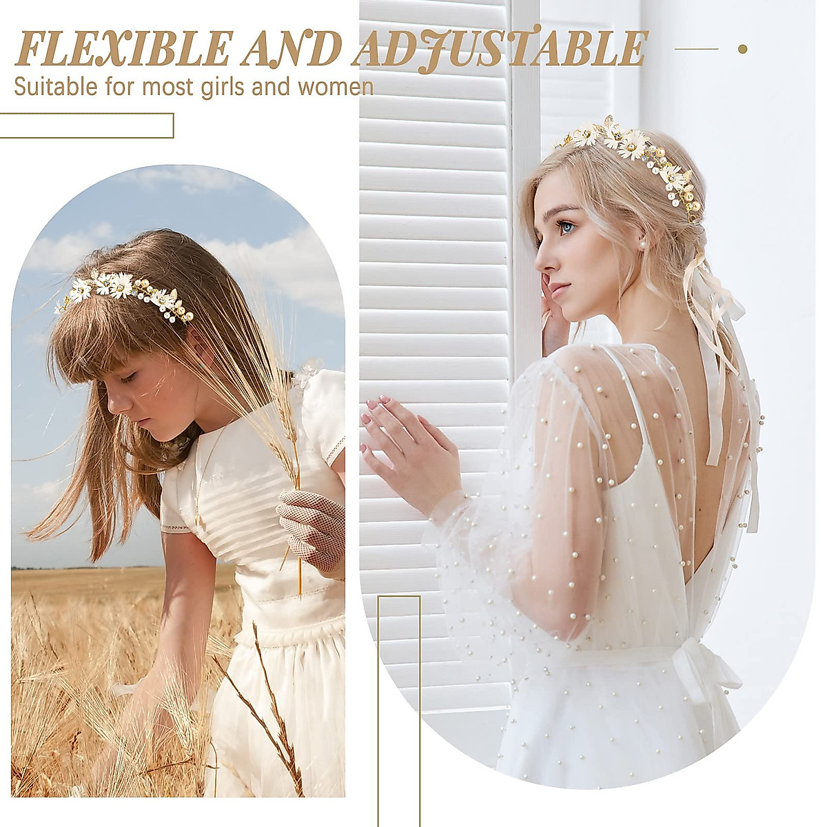Yinder 4 Pieces Flower Girl Headpiece Wedding Headband for Girls Bridal Hair Vines Crystal Flower Hair Accessory Rhinestone Crown Tiaras for Girls Gold Headpiece for Wedding Party Birthday Kids