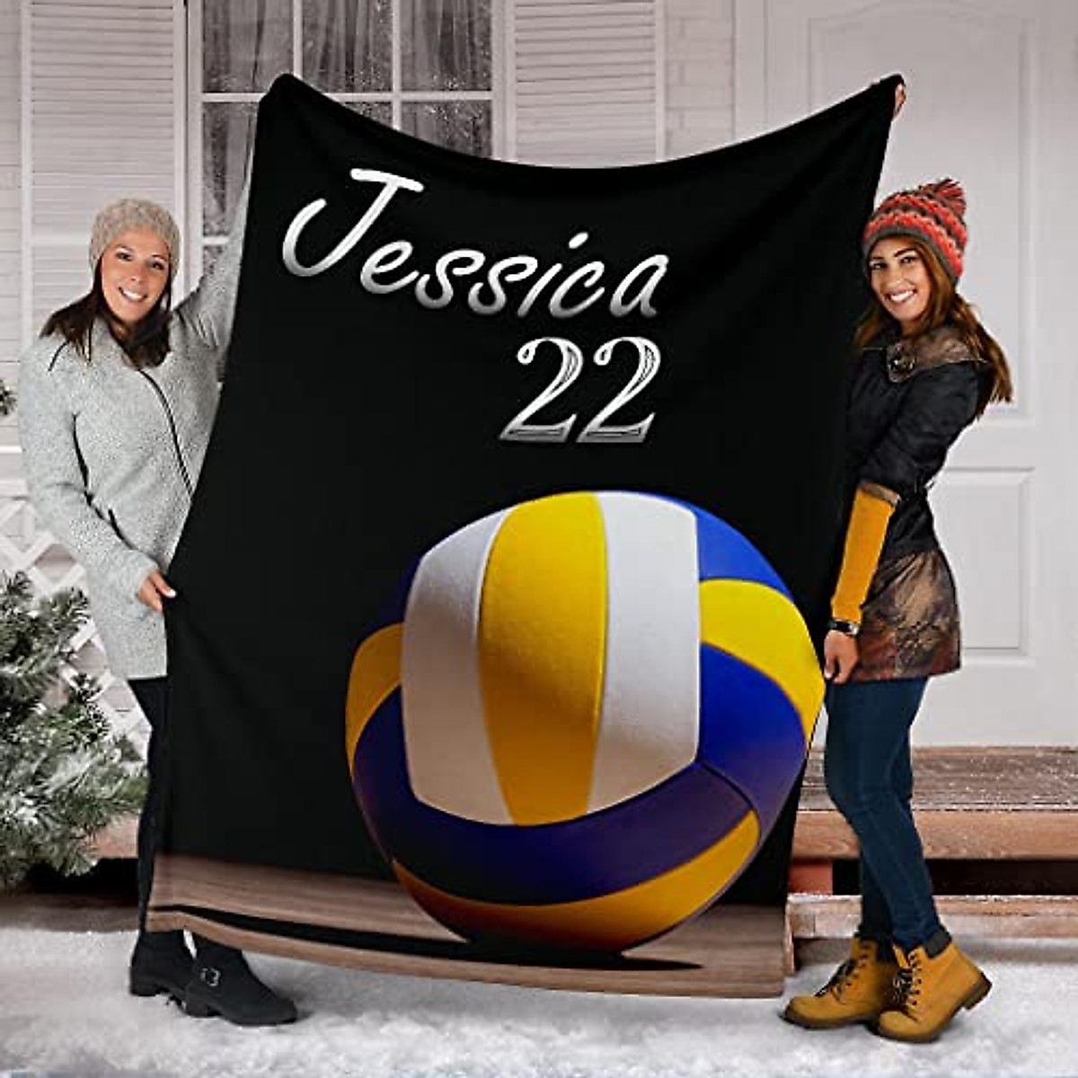 OhaPrints Custom Volleyball Black Volleyball Ball Lover Gift Personalized Name Number Soft Sherpa Throw Blankets Cozy Fuzzy Fleece Throws for Tv Sofa Couch Comfy Fluffy Blanket 30X40 50X60 60X80
