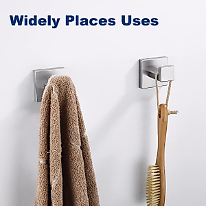 Towel Hooks for Bathrooms, Brushed Nickel Towel Hook for Kitchen Bathroom, SUS304 Stainless Steel Coat Hook, Square Heavy Duty Holder Robe Hooks for Hanging Towels, Coats, sponges, Wall Mount, 4 Pack