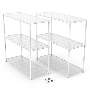 White 3 Tier NSF Metal Shelf Wire Shelving Unit - Set of 2, 1050lbs Capacity Heavy Duty Adjustable Storage Rack with Shelf Liners, Extensible to 6 Tier 2100lbs Shelving Designs, 48" H x 48" L x 18" D