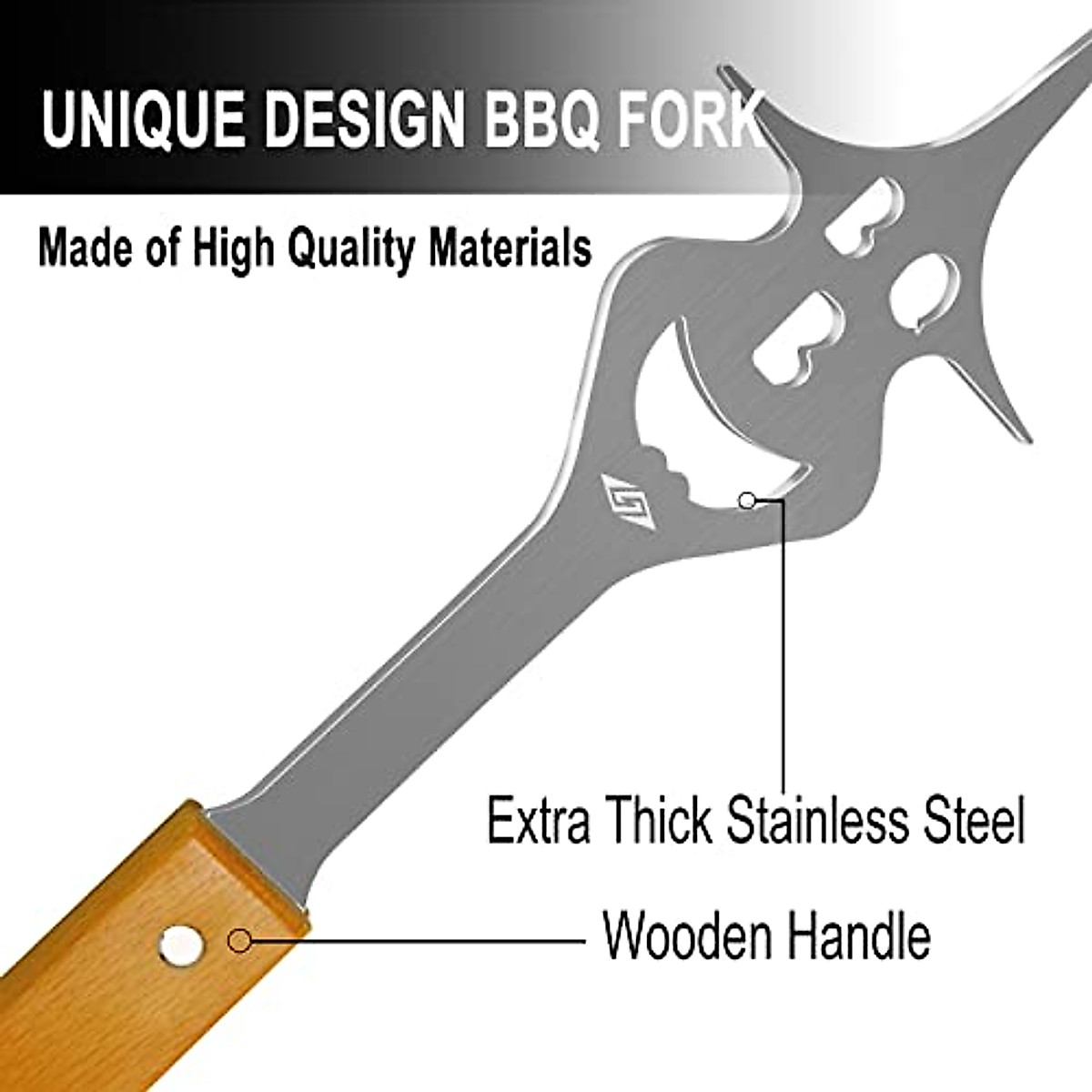 BBQ Grill Accessories for Gas Grill Charcoal Grill, 6 in 1 Grill Tools for Outdoor Barbecue Grill, 14 Inch Grill Utensils, Unique Gill Fork, Dad Gifts, Gifts for Men, Dad, Husband