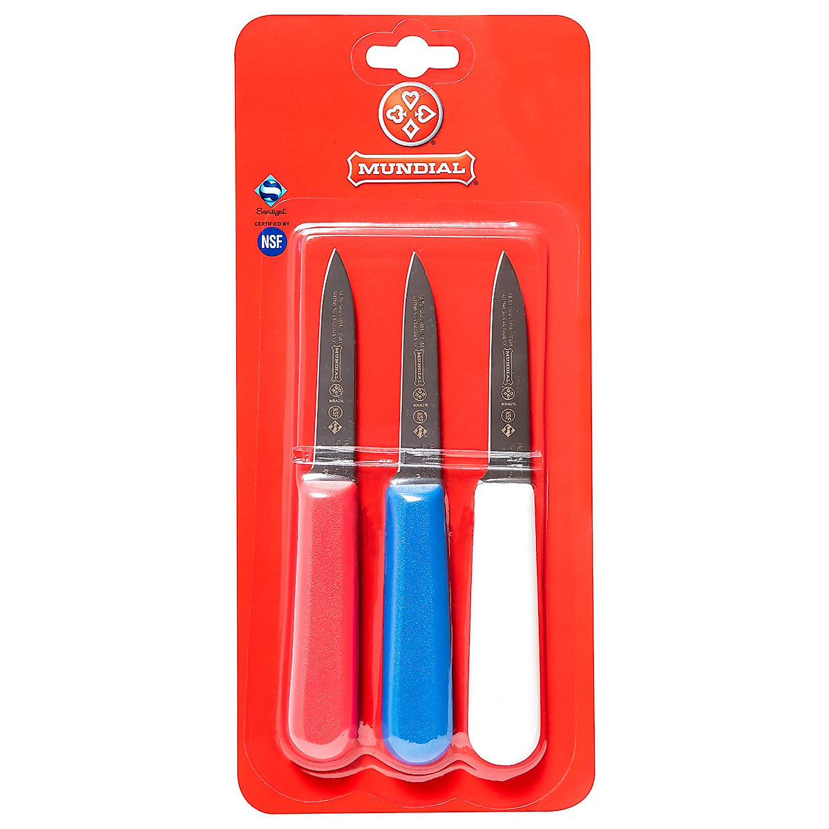 Mundial 3-1/4-Inch Paring Knife Collection, Set of 3, Red, Blue and White