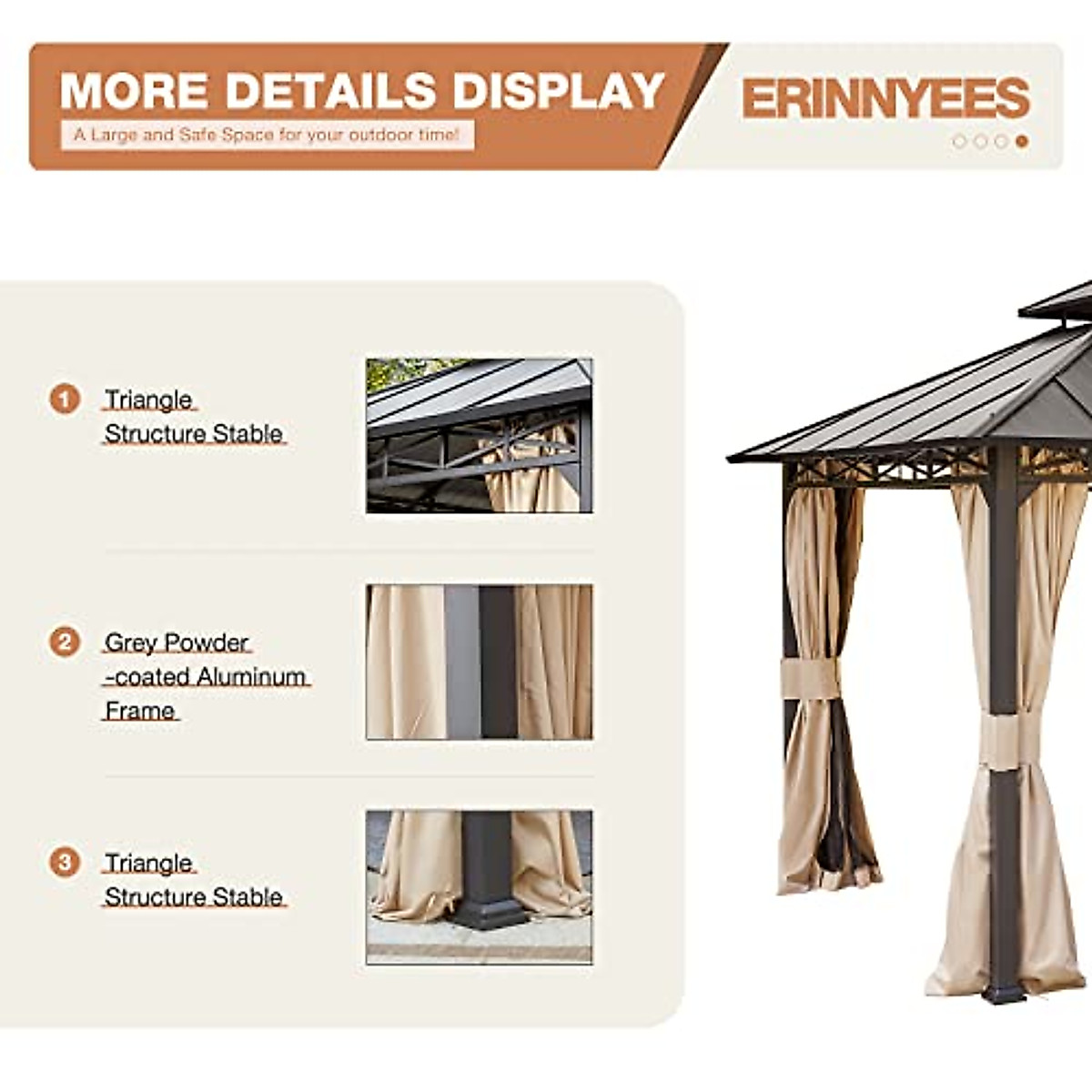 Erinnyees 10' X 12' Double Roof Hardtop Gazebo, Outdoor Metal Gazebo with Netting and Curtains for Patios Garden Deck…
