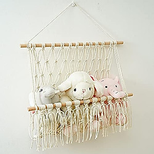 Nursery Toy Macrame Shelves Organizers - Hanging Stuffed Animal Storage - Corner Net For Stuffed Animals for Wall - Plush Doll Display and Toy Organizer - Boho Nursery Decor and Playroom Storage
