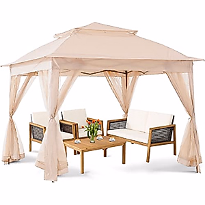 Harmon Wandyer 11'x11' Pop Up Gazebo with Mosquito Nettings, Outdoor Canopy Shelter for Garden Lawn Backyard, Patio Cover Outdoor Gazebo Pergola Grill Party Gazebo