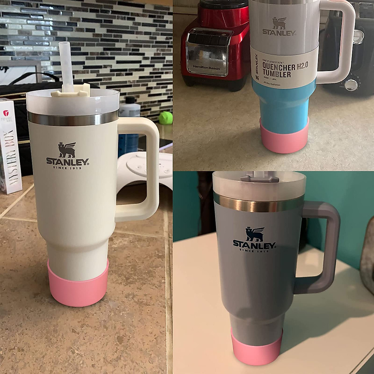 Stanley Silicone Boot 40 oz Silicone Boot Pink Bottom Quencher Handle Accessories for Tumbler IceFlow 30 oz, Protective Sleeve Cover 2Pcs