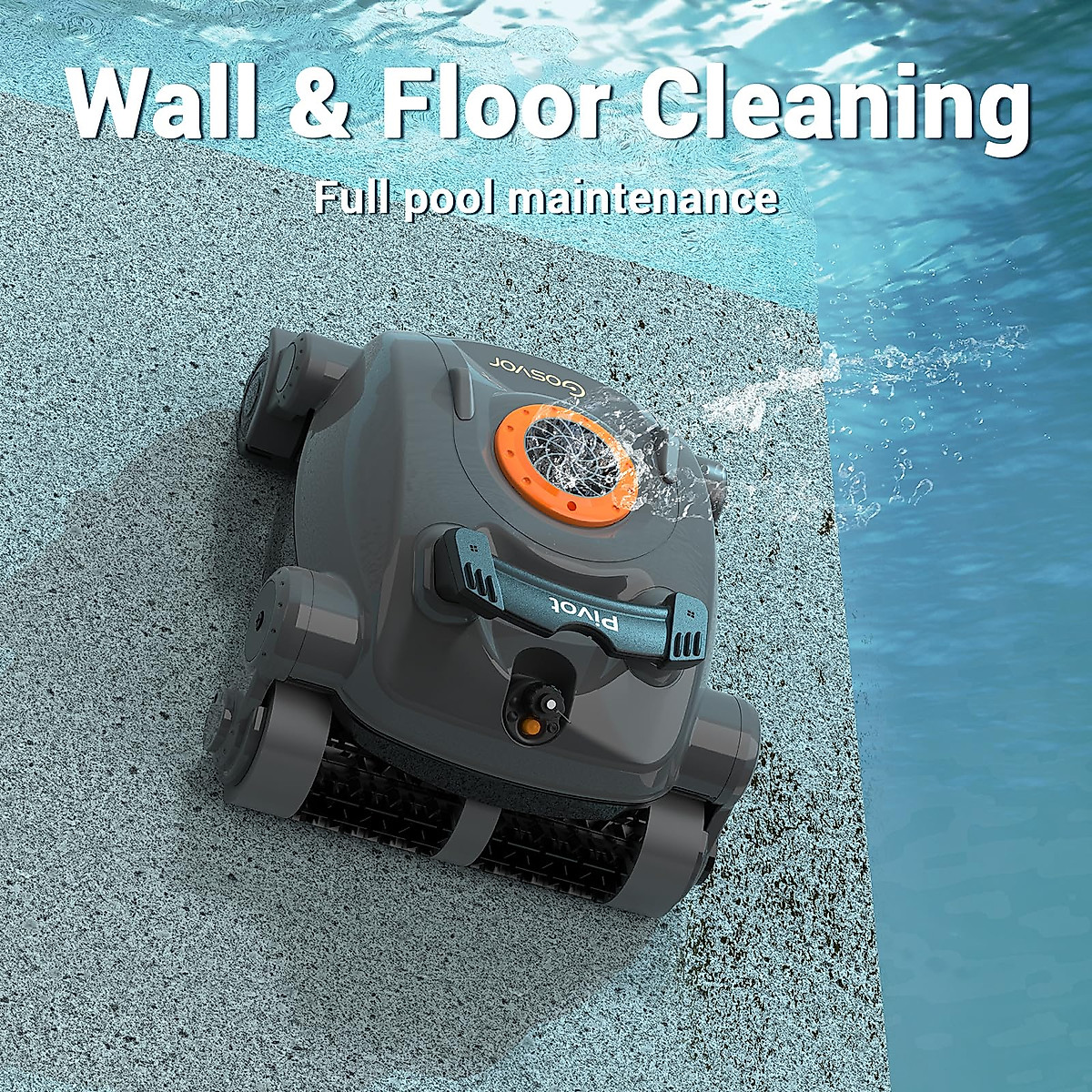 Gosvor Pivot Cordless Robotic Pool Cleaner, Wall Climbing, Triple-Motor, Extended Battery Life, Self-Parking, Automatic Pool Vacuum for Inground &Above Ground Pools Up to 65 FT in Length,Grey