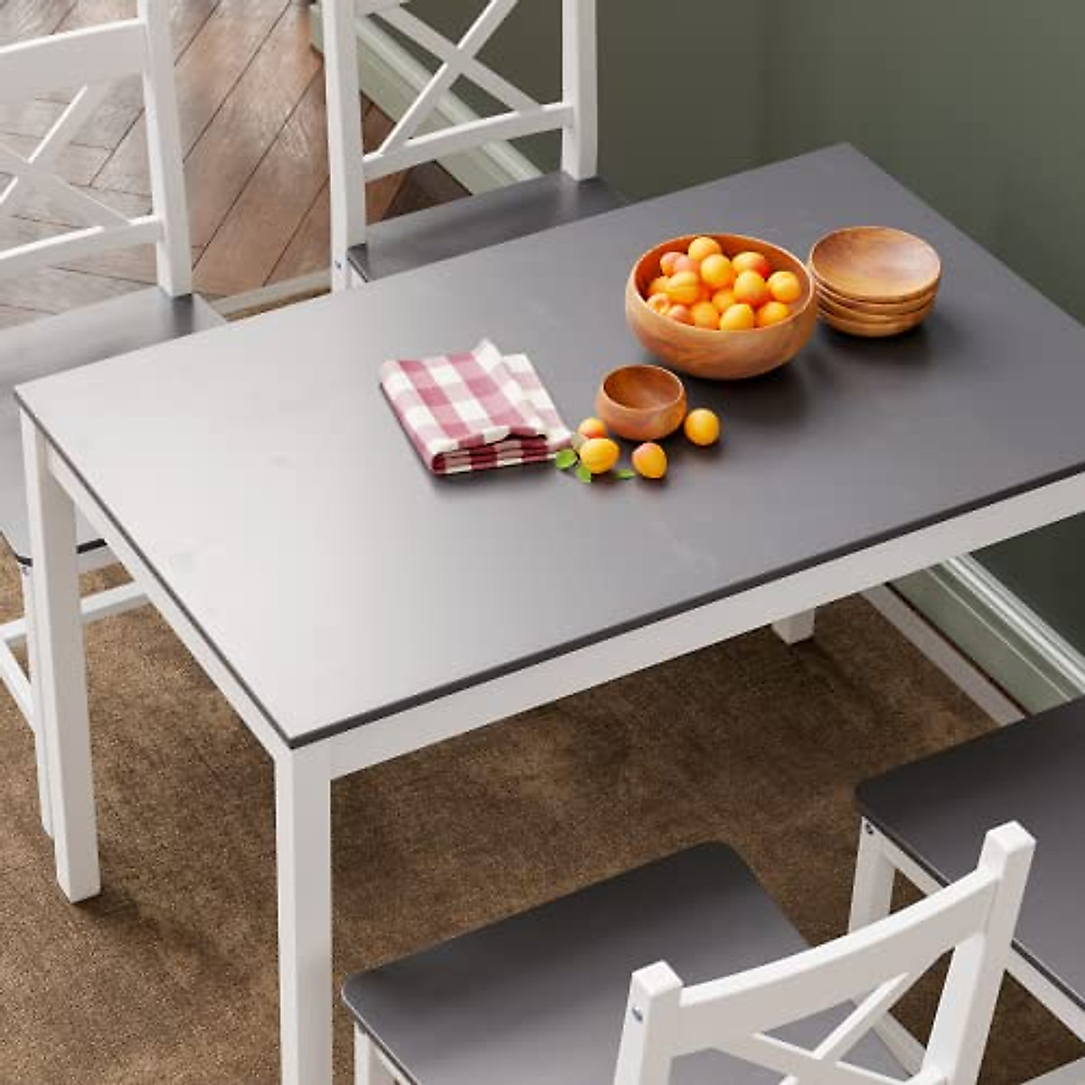 Alohappy 5 Piece Kitchen Table Set for Dining Room, Modern Rectangular Dining Table with 4 Chairs for Kitchen, Kitchen Room Furniture, Space-Saving & Easy Assembly (Grey)