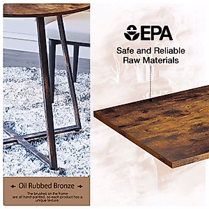 Rolanstar Dining Table Rustic Round Table with Metal Legs for Kitchen Living Room Coffee Table Bristro Table for Cafe Bar