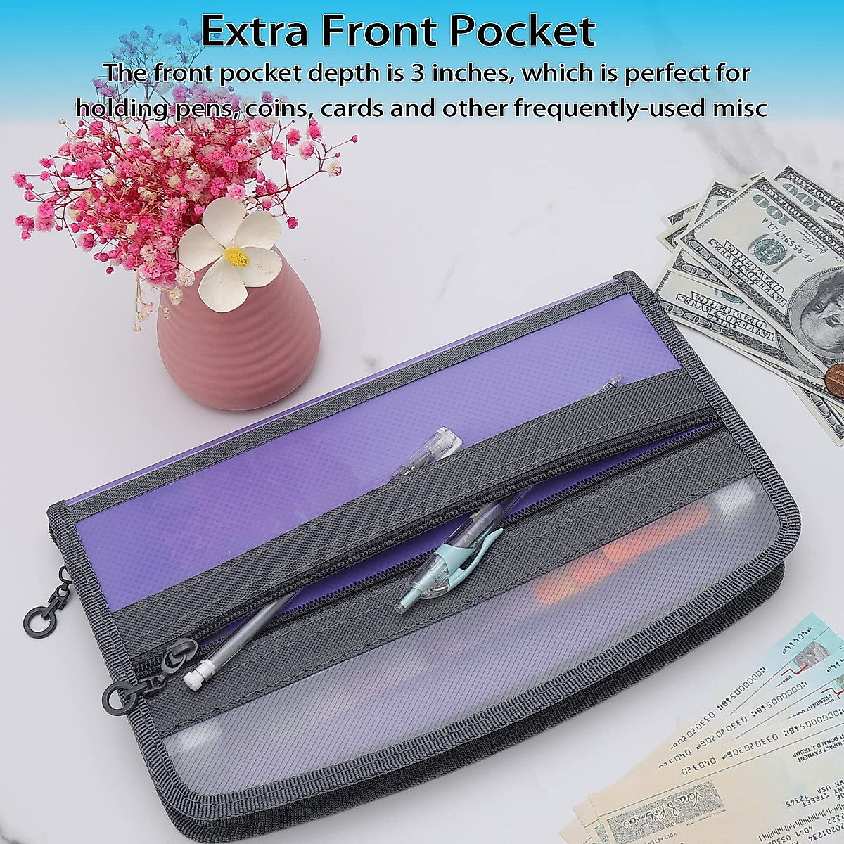 NAFY Small Accordion File Organizer, A5 Check Size 13 Pockets Coupon Receipt Holder Organizer with Zipper, 11X7 Inches Accordion Expanding Folder Wallet for Coupon, Receipt, Bills, Cash(Lavender)