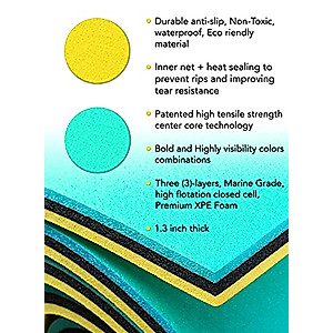 ALADDIN WATER MAT 12x6 Ft, 3 Layers, Newest Model, Floating Water Pad-Mat-Island-Giant Lilly Pad for Ocean, Pools, Lakes, Rivers - (Green/Yellow)