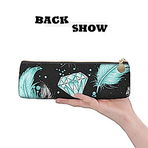 Pearls Diamonds And Feathers Pencil Case Portable Pen Pouch With Zipper Leather Pencil Bag Storage Box Stationery Organizer For Office Work
