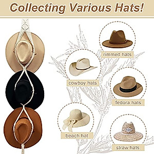 Gute Macrame Hat Hangers, Boho Hats Rack for for Wall Hanging, Black White Woven Women Hat Holder Organizer for Wide Brim and Fedoras Sun Hat Cowboy Hat Display, 2pcs(No hats)