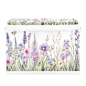Kigai Flowers Butterfly Storage Basket with Lids and Handles,Collapsible Storage Bins Organizer for Bedroom Organization,Office Storage,Toys,16.5x12.6x11.8 In