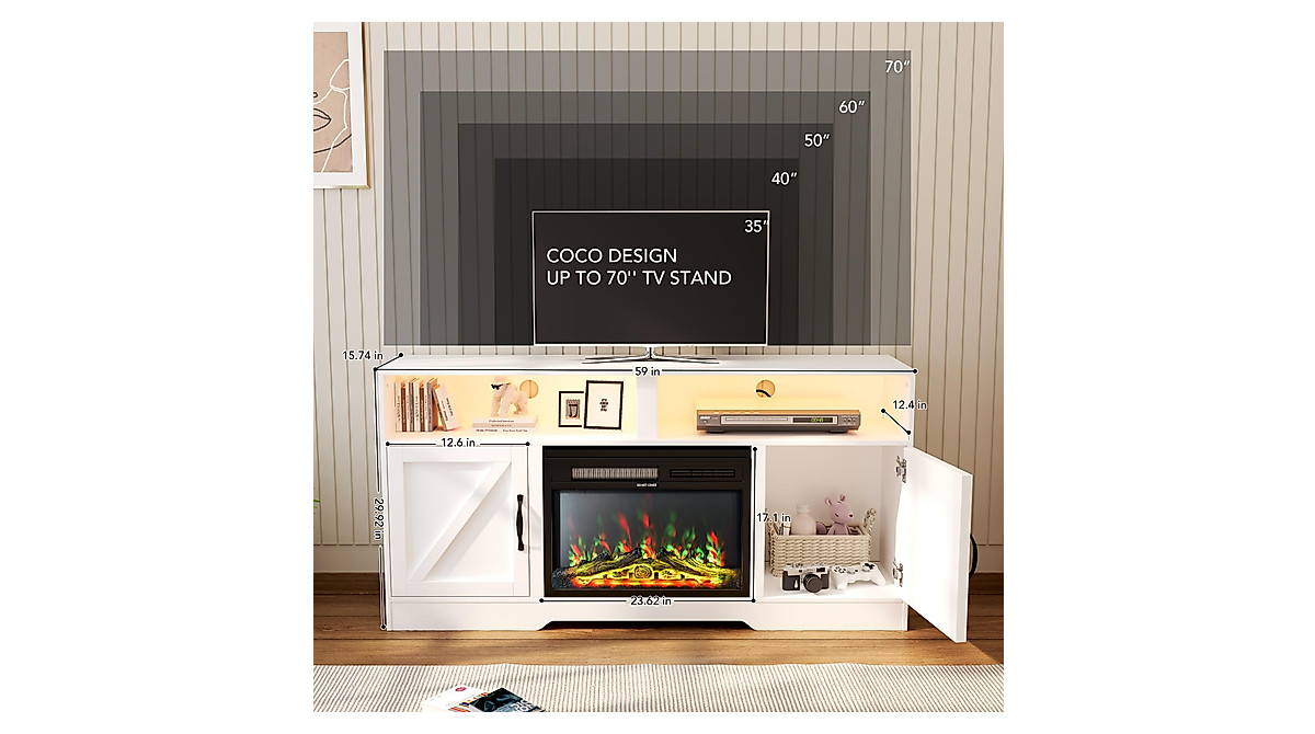 COCO DESIGN 60" Fireplace TV Stand for 70" TVs
