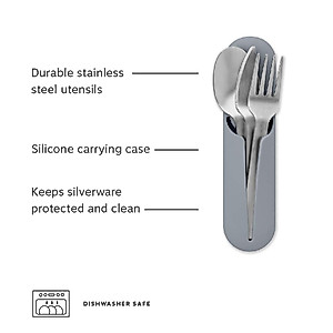 W&P Porter Stainless Steel Utensils with Silicone Carrying Case | Slate | Spoon, Fork & Knife for Meals on the Go | Portable and Compact Set