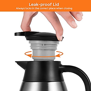 Tiken 34 Oz Thermal Coffee Carafe, Stainless Steel Insulated Vacuum Coffee Carafes For Keeping Hot, 1 Liter Beverage Dispenser (Silver)