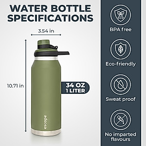Escape 1 Liter Water Bottle Ideal for Gym Dishwasher Safe 34 oz Insulated Stainless Steel that Keeps Hot & Cold Wide Mouth WHITE