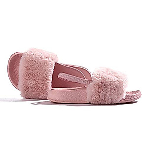 FITORY Girls Sandals Toddler, Faux Fur Slides with Elastic Back Strap Flats Shoes for Kids