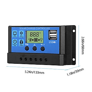 EEEkit 30A Solar Charge Controller, Solar Panel Charger Controller 12V/24V, Multi-Function Adjustable LCD Display with Dual USB Port Timer Setting PWM Auto Parameter