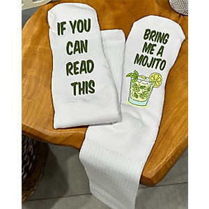 Funky Fun Socks With Sayings: Handcrafted Novelty Delights for All Ages, Versatile Sizing for Sizes 6-14, Exceptional Comfort & Durability, Beverage Themed Collection- Bring Me A Mojito