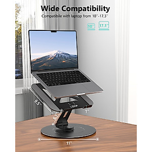 LOXP Ultra-Stable Aluminumy Swivel Laptop Stand for Desk with Rotating Foldable Phone Holder, 300% Large Base Stability, Anti-Loosening,Suitable for 10"-17.3" Laptops, Black
