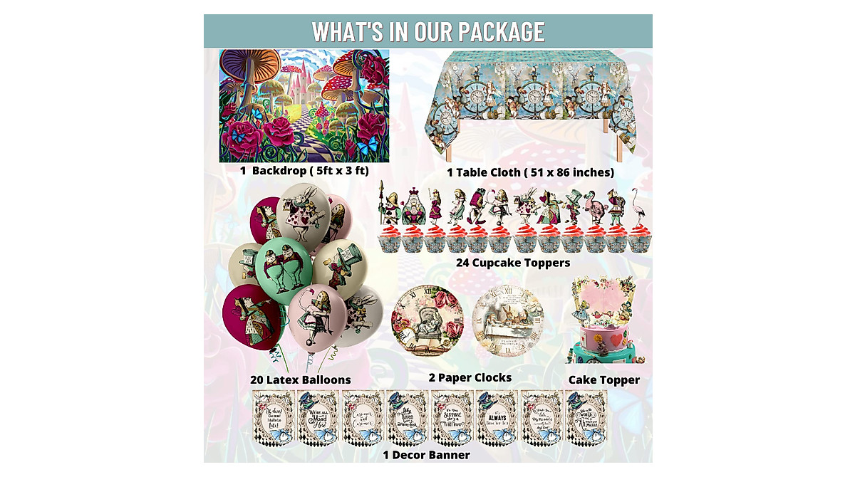 Nelton Vintage Alice Party Supplies - Complete Birthday Decor Set