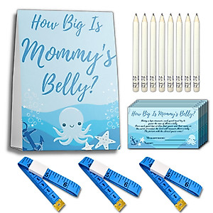 How Big is Mommys Belly Game Nautical Cinta para medir la Panza Measure The Belly Baby Shower Game 62 Piece for 50 Players Ahoy its a Boy Baby Bump Measuring Tape Game