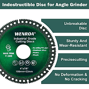 WENORA 2Pcs 4 Inch Indestructible Disc for Grinder, Cutting Discs 4 1/2 for Angle Grinder, 7/8" Arbor Angle Grinder Diamond Cutting Dis for Smooth Cutting, Chamfering, Grinding