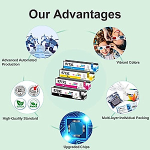 MS DEER Compatible 970XL 971XL Ink Cartridge Replacement for HP 970 971 XL Ink Cartridge Work for HP Officejet Pro X451dn X451dw X551dw X476dn X476dw X576dw Printer (Black Cyan Magenta Yellow) 4 Pack