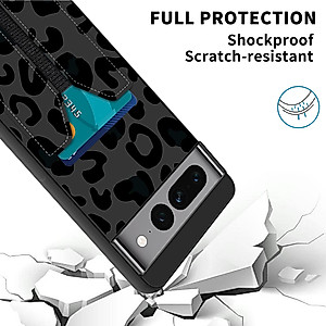 RYUITHDJP for Google Pixel 7 Pro Case Wallet Leather with Black Leopard Design Theme Phone Case for Google Pixel 7 Pro Case with Credit Card Slot Holder Shockproof Protectve Leather Case