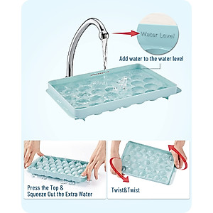 BEGIALO Ice Cube Tray, Round Ice Trays for Freezer with Lid and Bin, Circle Ice Mold Making 66 x 1.0IN Small Ice Balls,Sphere Ice Makers (New Blue)