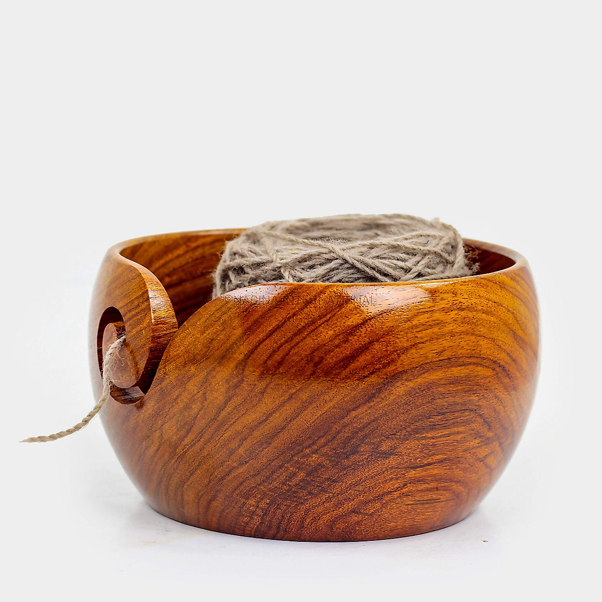 Nagina International Premium Rosewood Crafted Wooden Portable Yarn Bowl | Knitting Bowls | Crochet Holder (7 x 7 x 4 Inches)