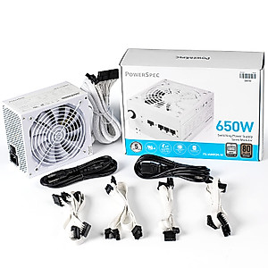 PowerSpec 650W Power Supply Semi Modular 80 Plus Bronze Certified ATX PSU Active PFC SLI Crossfire Ready Gaming PC Computer Power Supplies, PS 650BSM(White Edition)