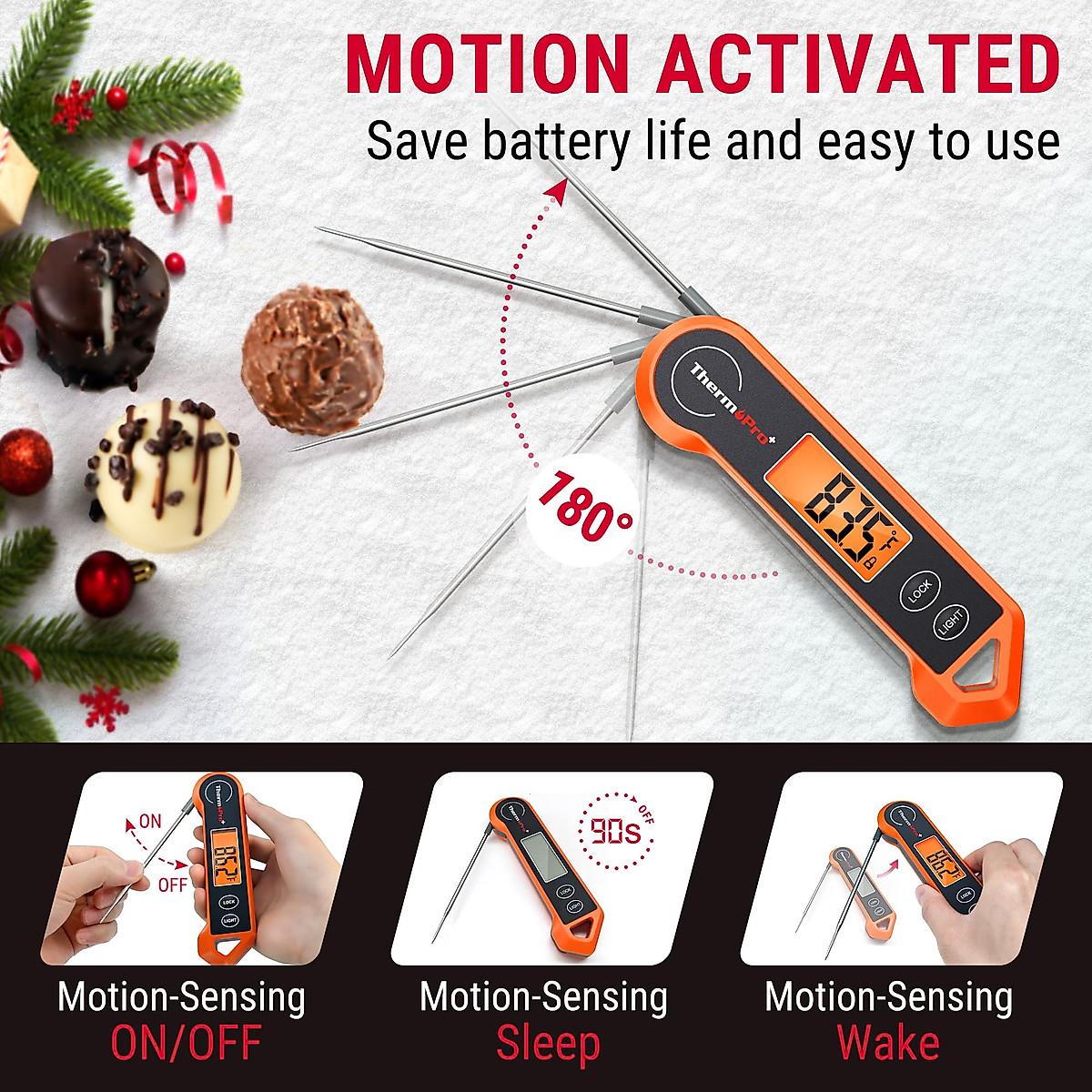 ThermoPro TP19H Digital Meat Thermometer for Cooking with Ambidextrous Backlit and Motion Sensing Kitchen Cooking Food Thermometer for BBQ Grill Smoker Oil Fry Candy Instant Read