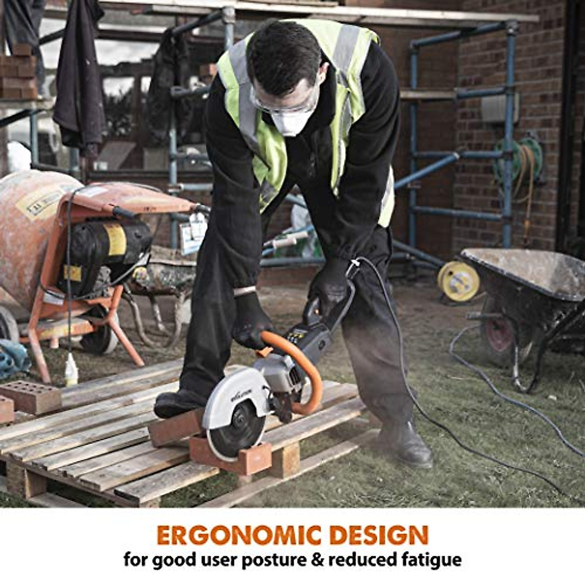 Evolution R230DCT - 9 in Concrete Saw (Aka Circular, Angle Grinder, Cut Off/Chop Saw, Demo Saw, Disc/Power Cutter) - 15A Motor, No Gas - 3-1/2 In Cut - Incl Diamond Masonry Blade