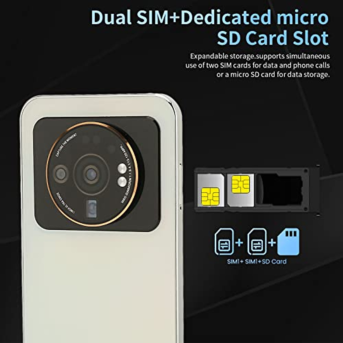 Zopsc M12S Ultra 6.5 inch Smartphone for Android 12 Water Drop Unlocked Smartphone WiFi 5G Network 6 256GRAM 16MP 8MP 4000mAh GPS Support, White