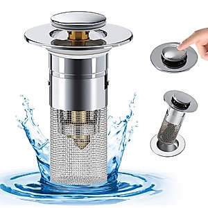 GuiMemi 1Pcs Bathroom Sink Stopper Hair Catcher, Sink Drain Strainer, Pop Up Sink Filter with Removable Stainless Steel Basket Hair Catcher, for US Bathroom Sink Stopper Replacement